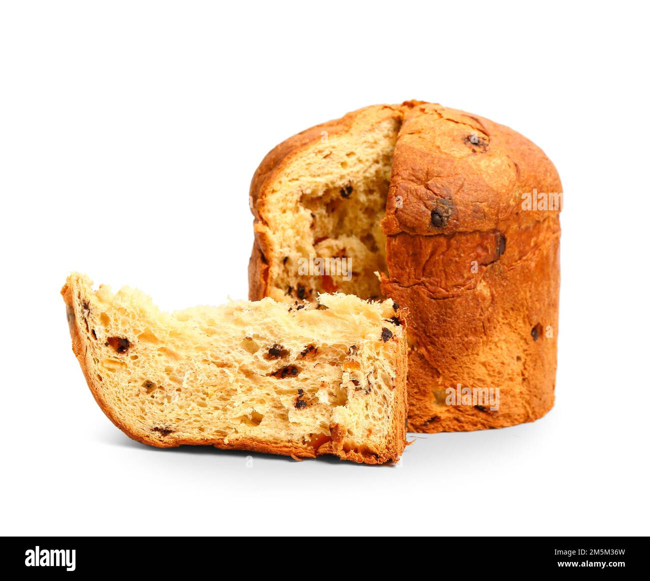 Cut Panettone on white background Stock Photo - Alamy