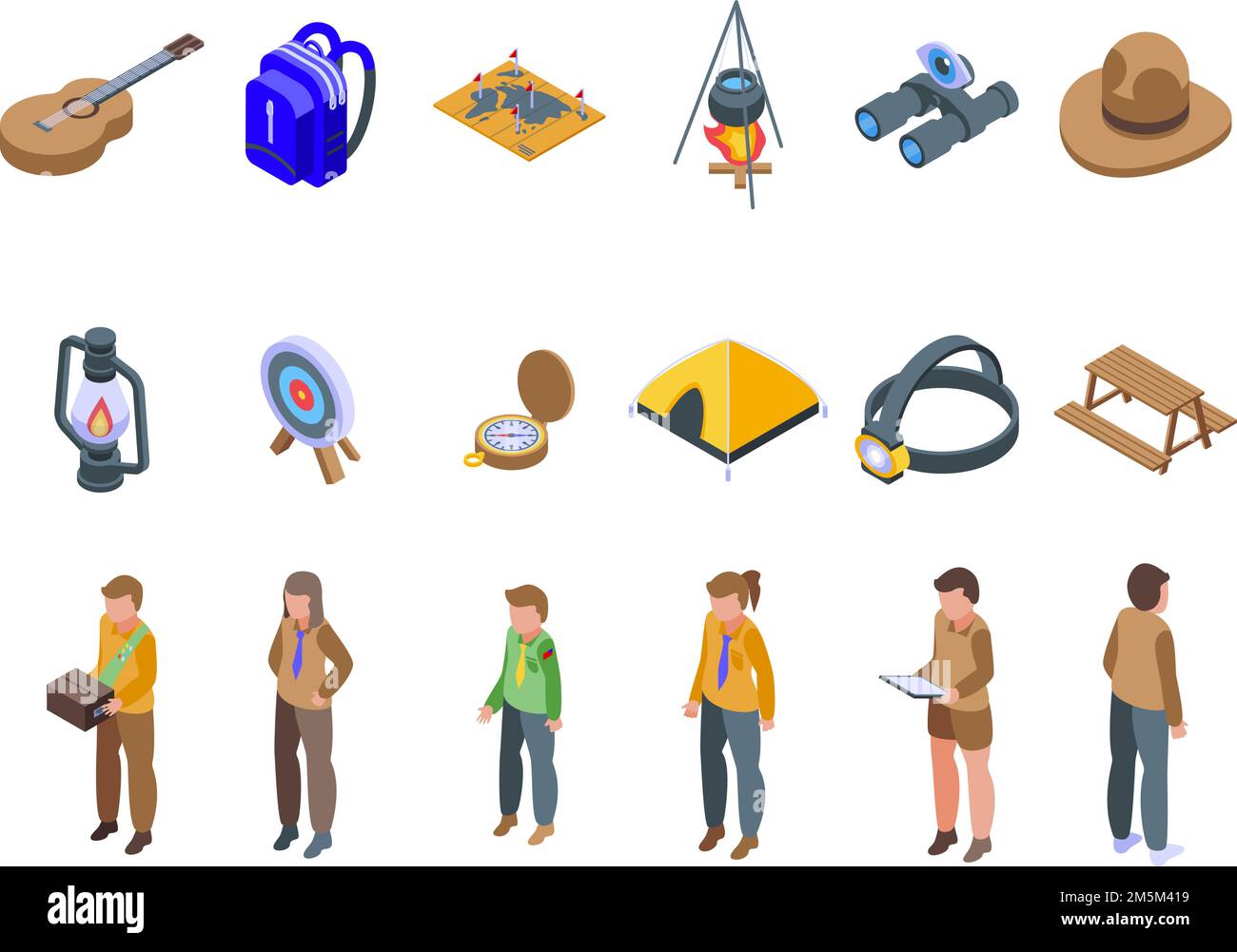 Scouting icons set. Isometric set of scouting vector icons for web ...
