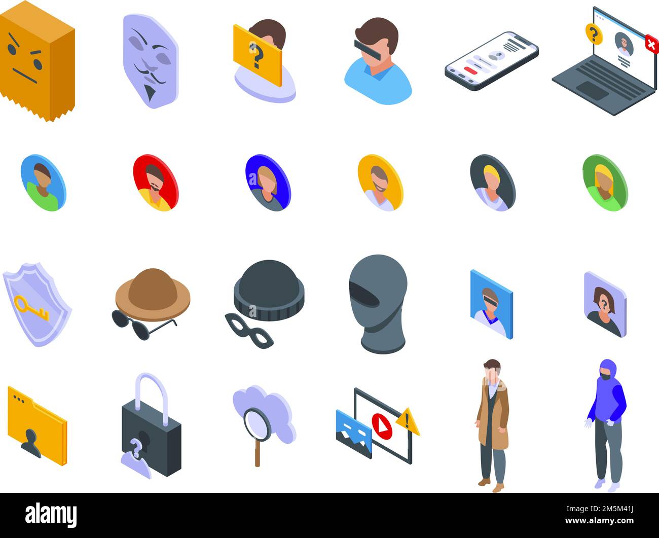 Anonymous icons set isometric vector. Human hidden. Incognito identity ...