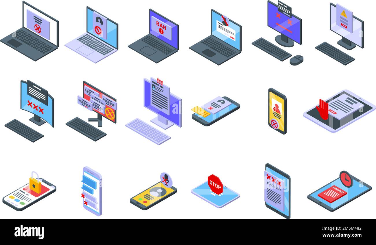 Blacklist icons set isometric vector. Account person blacklist. Avatar ...