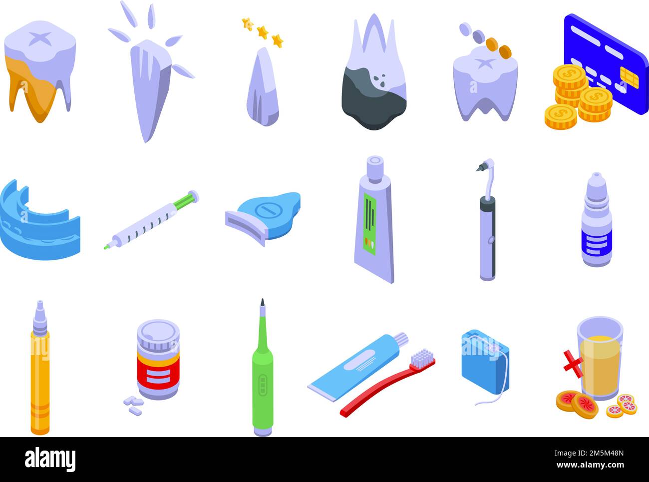 Teeth whitening icons set isometric vector. Tooth bright. Dental clean ...