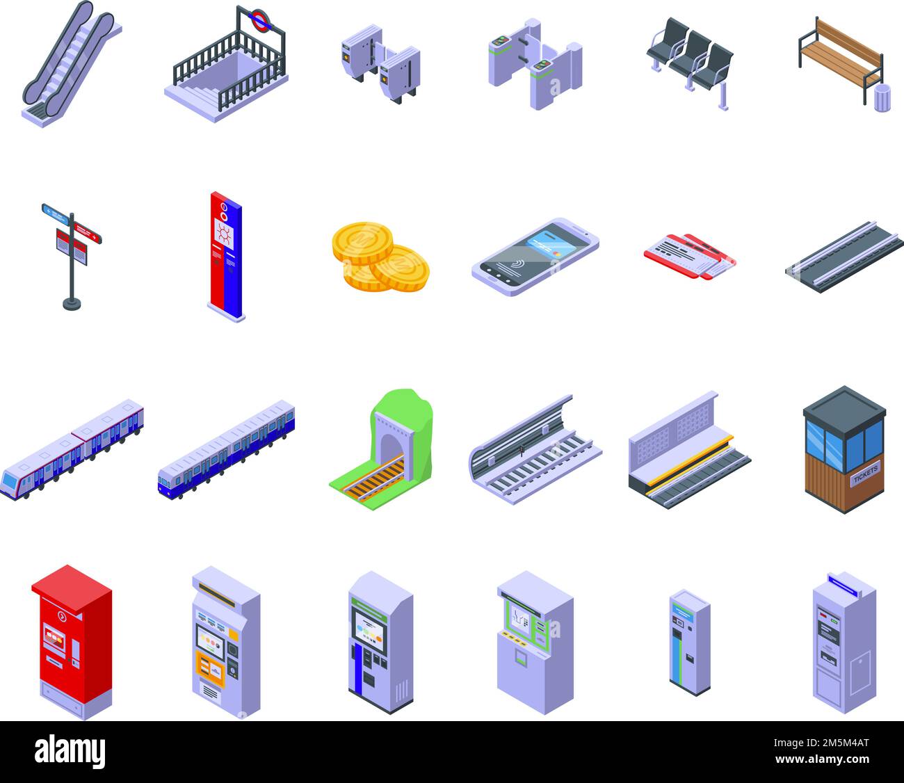 Subway ticket machine icons set isometric vector. Vending atm. Bank card Stock Vector Image ...