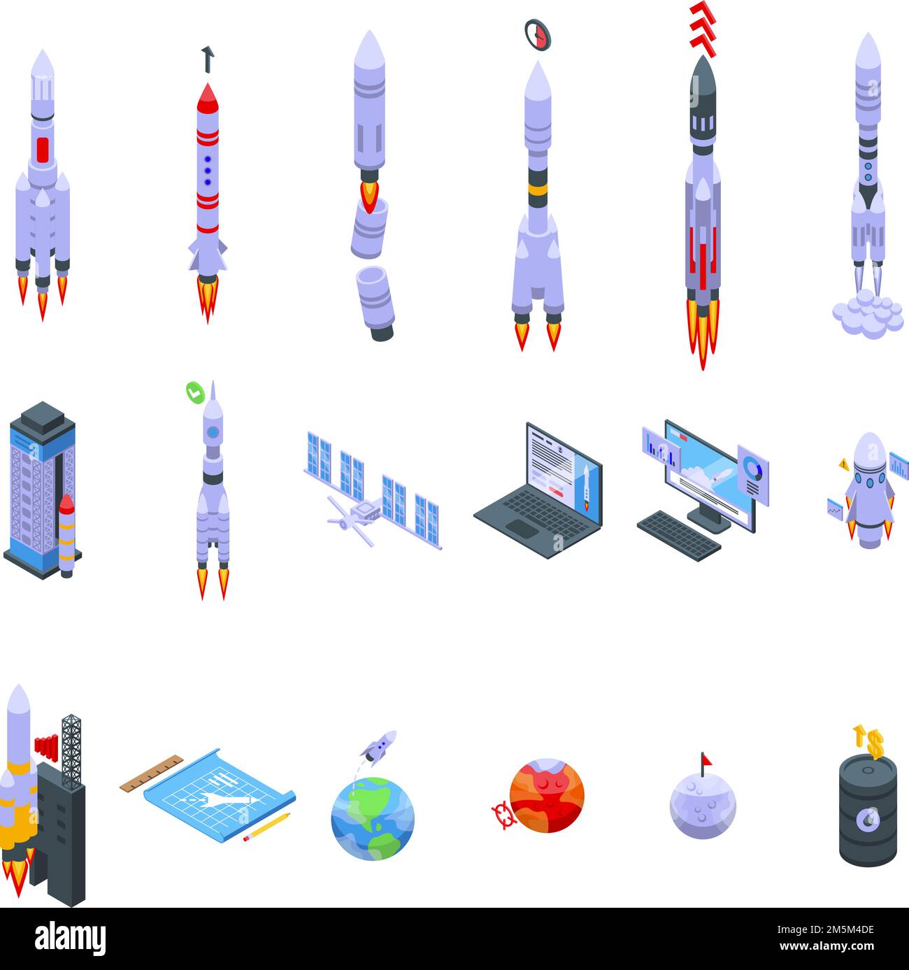 Spacecraft launch icons set isometric vector. Rocket ship. Cosmos ...
