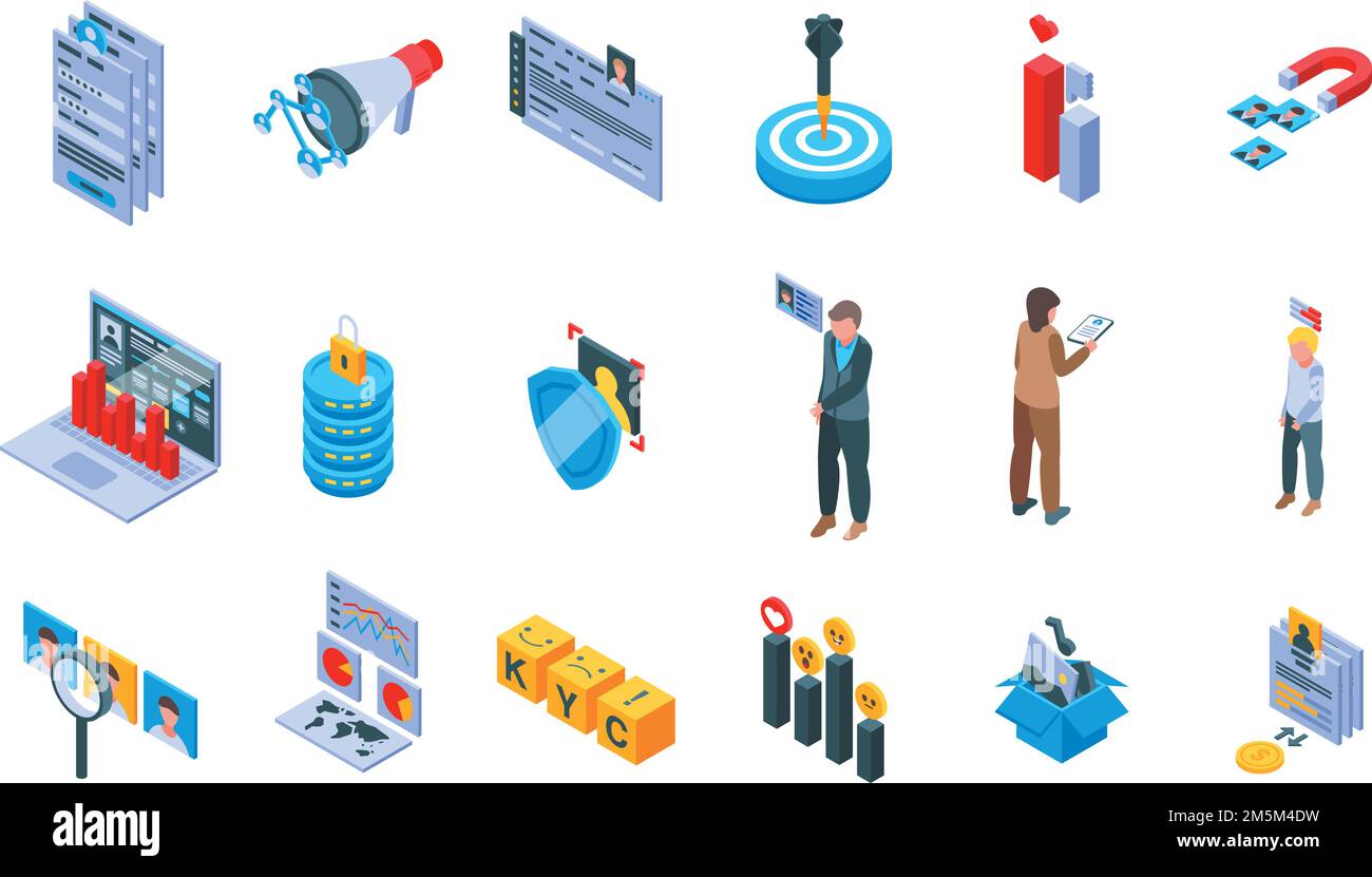 Know your client icons set isometric vector. Card cms. Data customer Stock Vector Image & Art ...