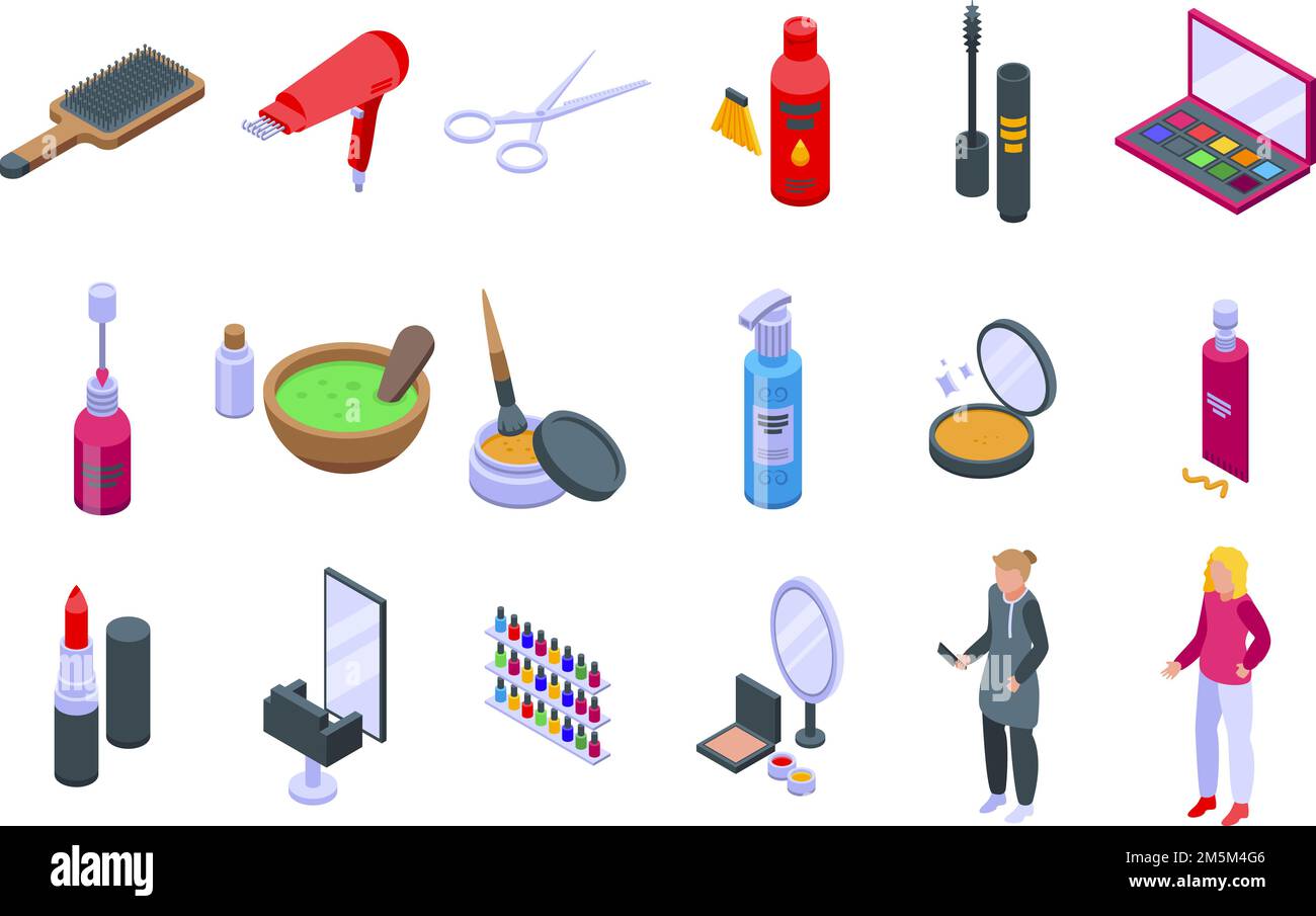 Beauty parlor icons set isometric vector. Makeup artist. Bridal care ...