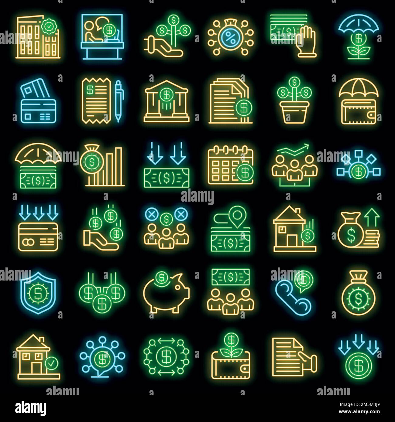 Subsidy icons set. Outline set of subsidy vector icons neon color on ...