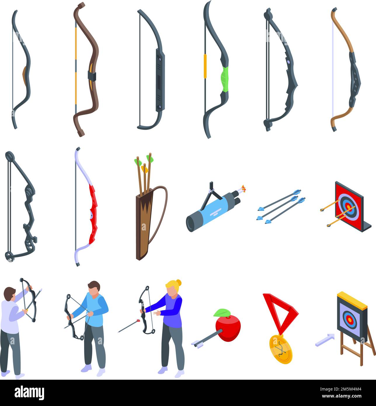 Archery competition icons set isometric vector. Archery target ...