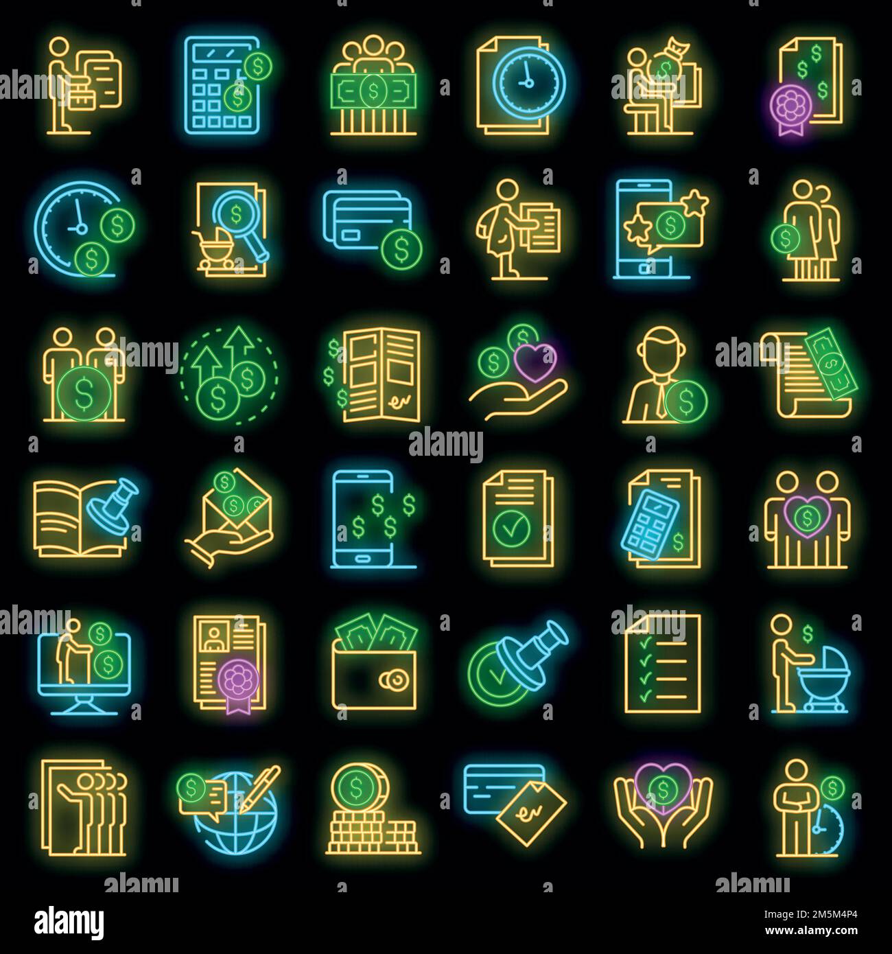 Allowance icons set. Outline set of allowance vector icons neon color ...