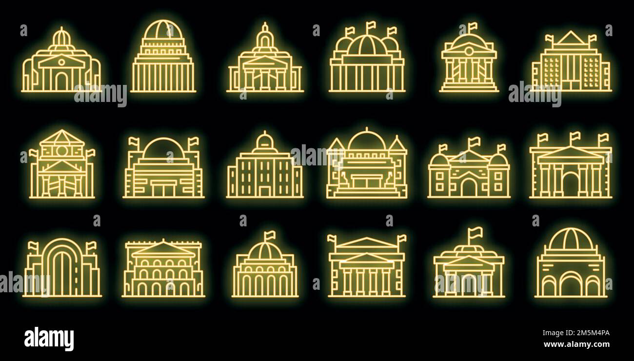 Parliament icons set. Outline set of parliament vector icons neon color ...