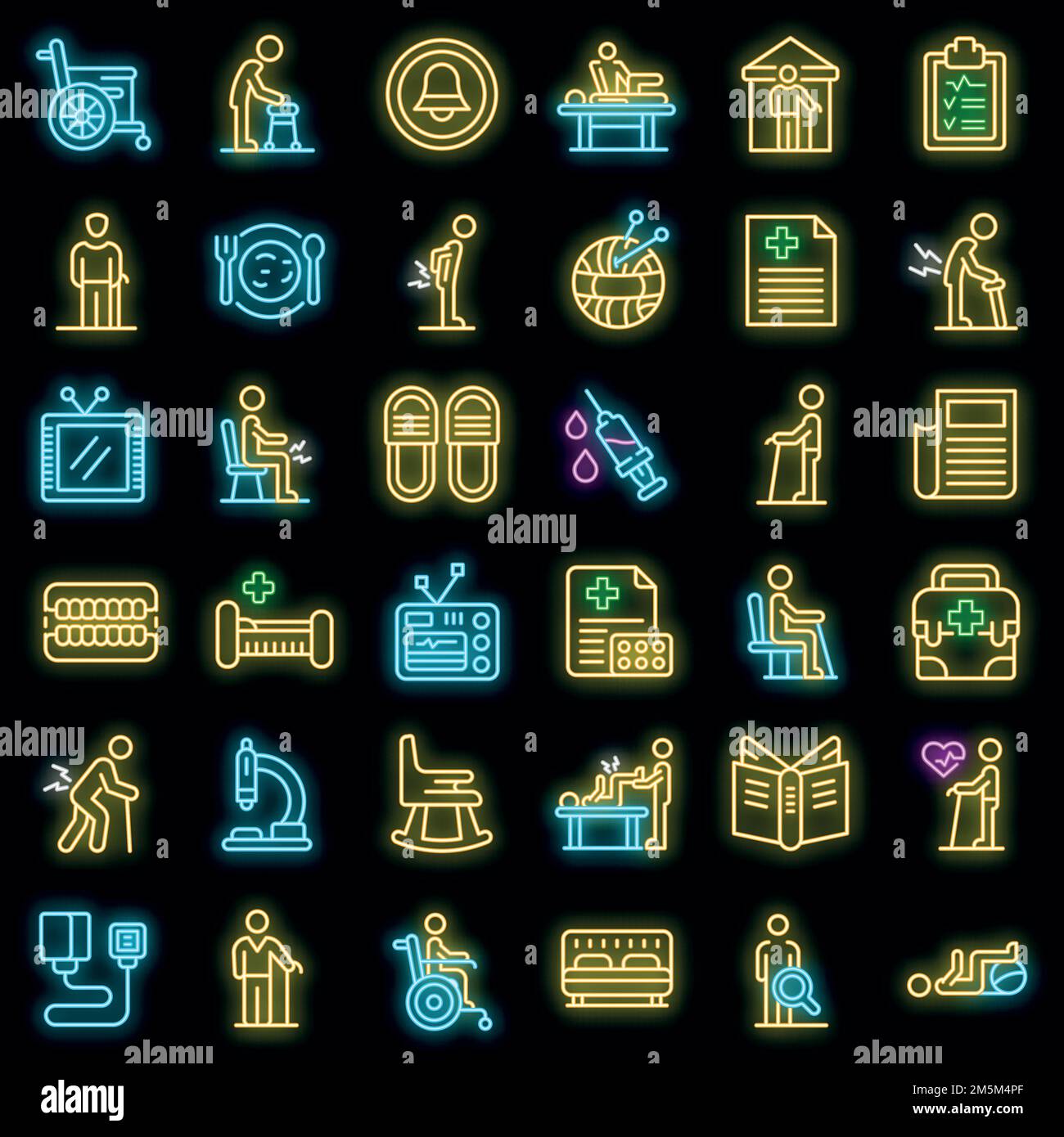 Nursing home icons set. Outline set of nursing home vector icons neon ... Nursing home icons set. Outline set of nursing home vector icons neon ...