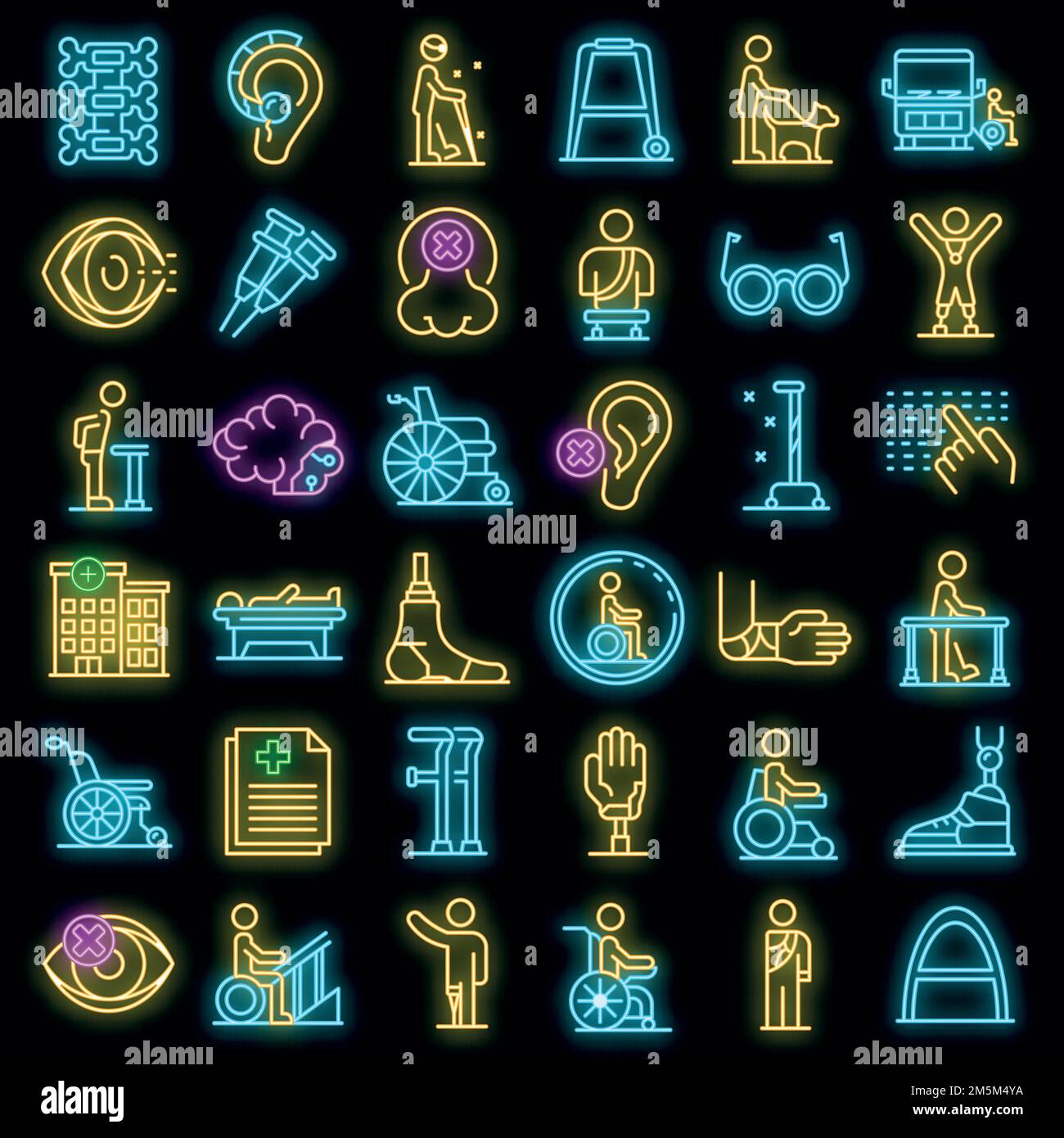 Handicapped icons set. Outline set of handicapped vector icons neon ...