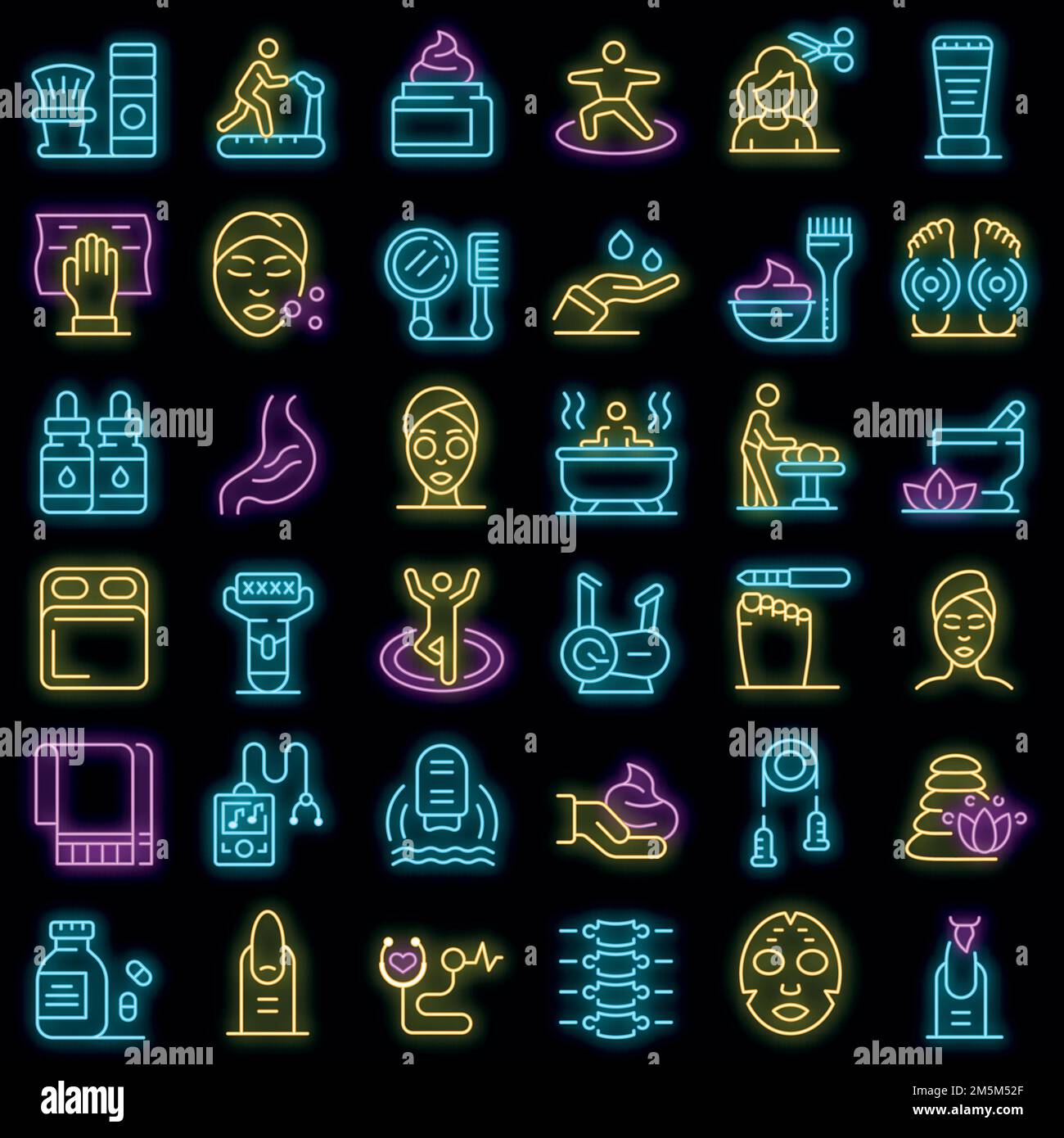 Self-care icons set. Outline set of self-care vector icons neon color ... Self-care icons set. Outline set of self-care vector icons neon color ...