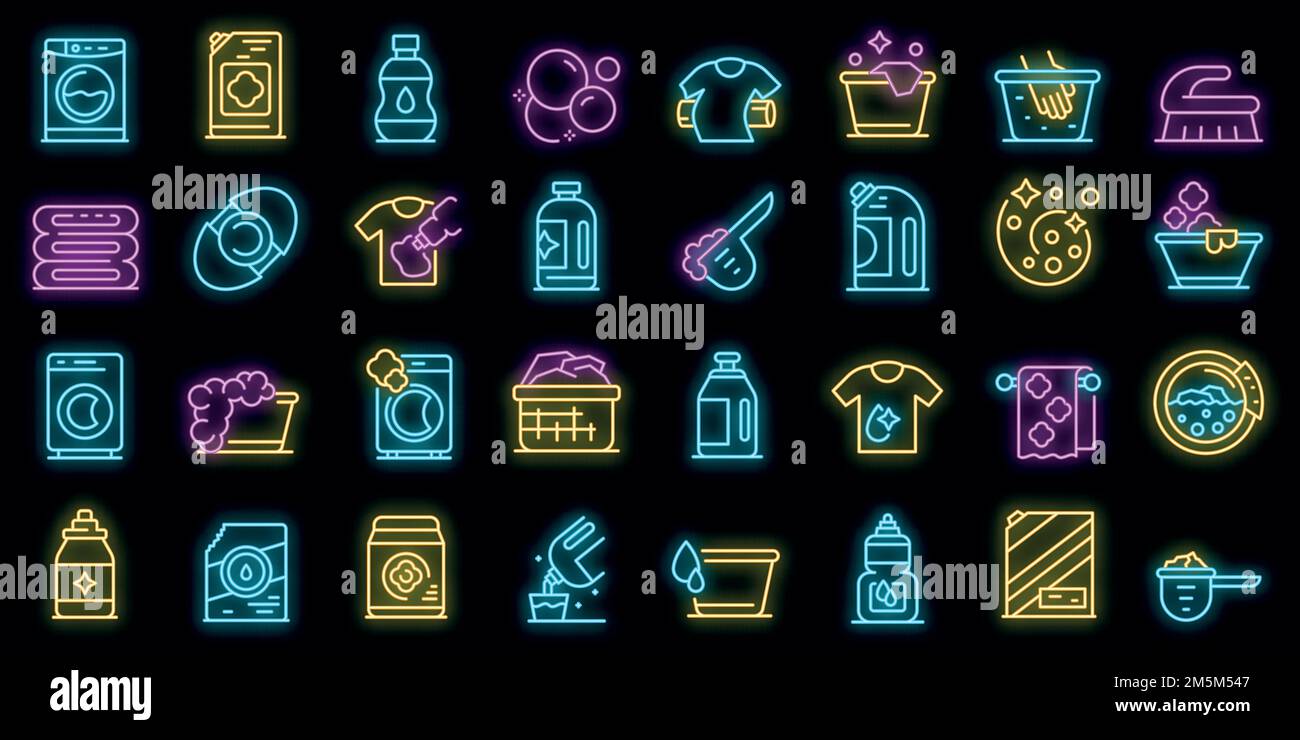Softener icons set. Outline set of softener vector icons neon color on ...