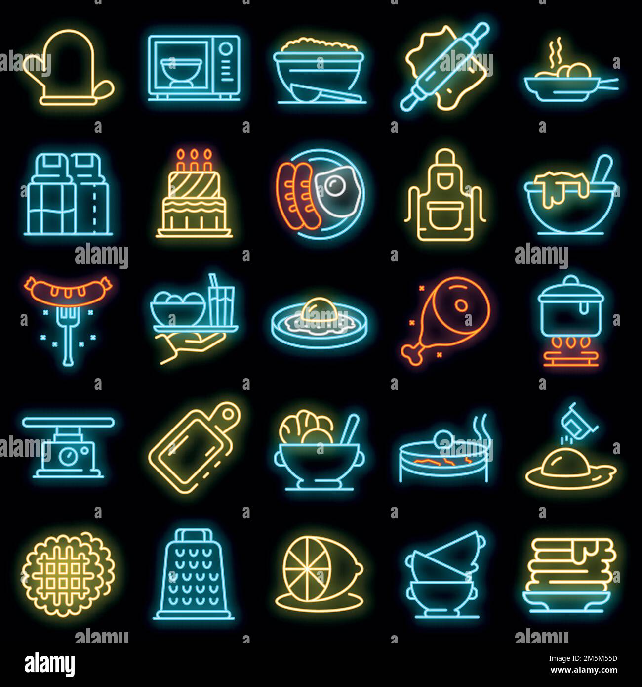 Homemade food icons set. Outline set of homemade food vector icons neon ...