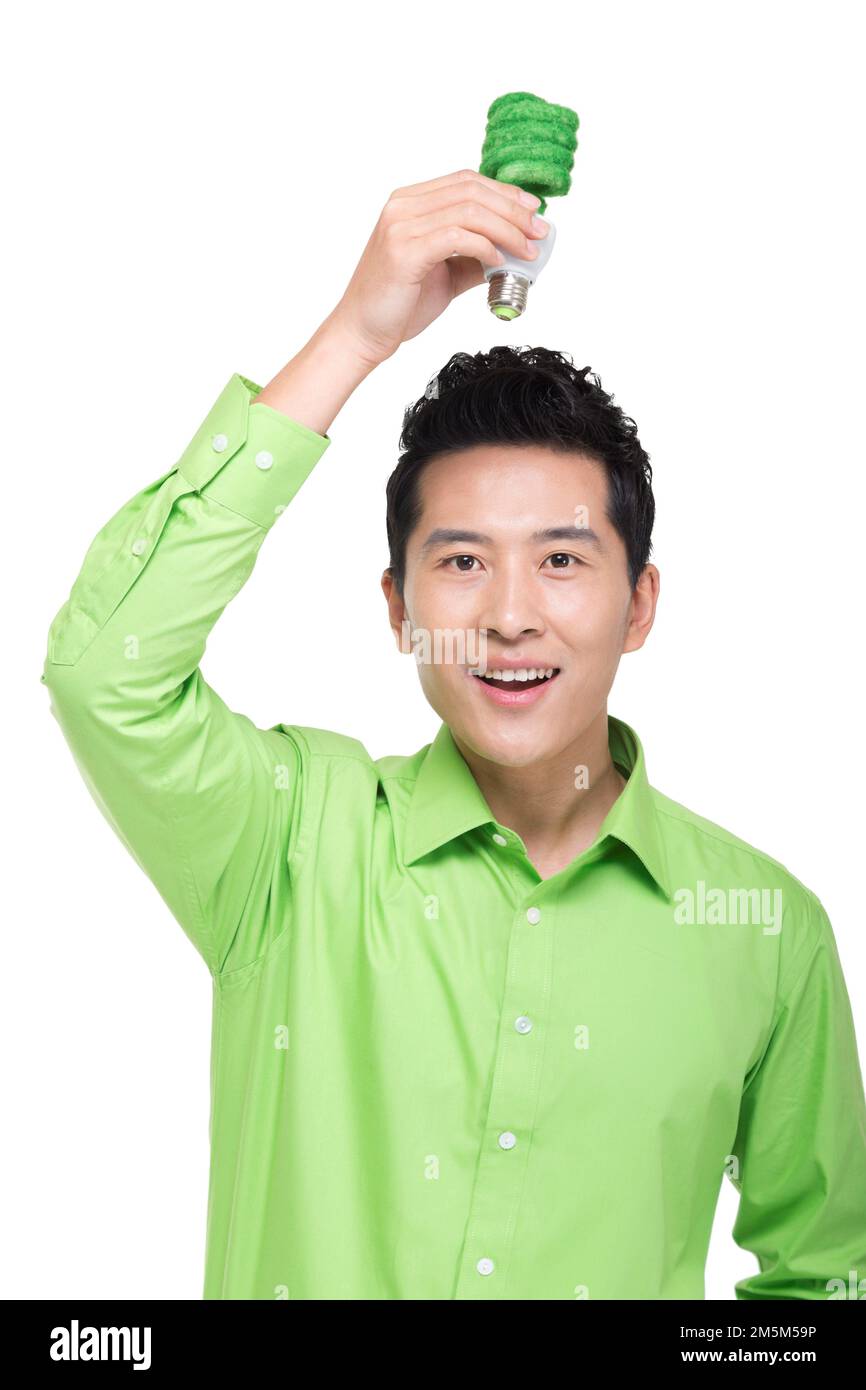 Take the young man with green environmental protection energy-saving ...