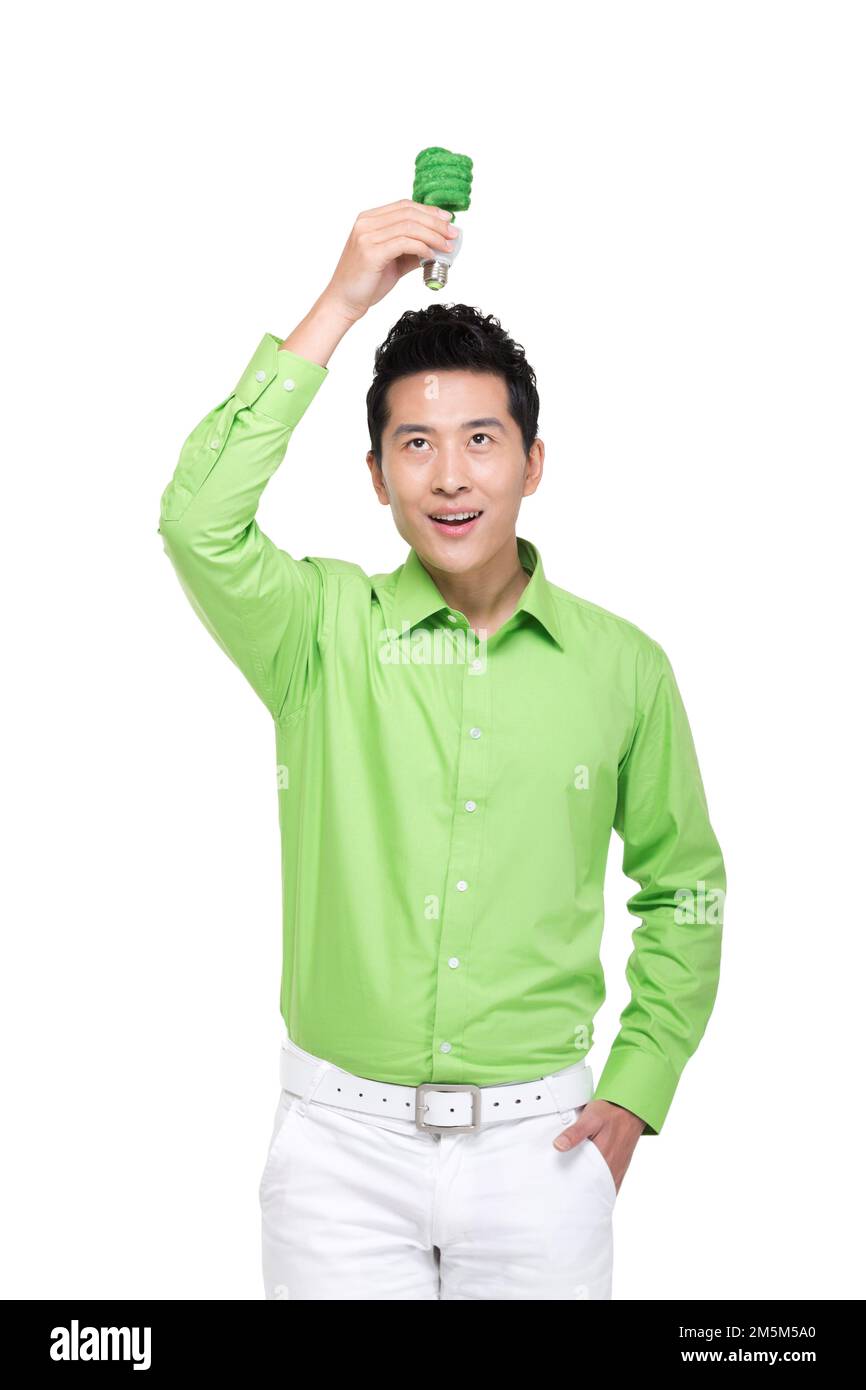 Take the young man with green environmental protection energy-saving ...
