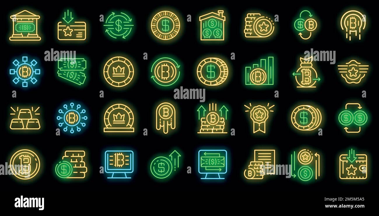 Tokens icons set. Outline set of tokens vector icons neon color on black Stock Vector Image ...