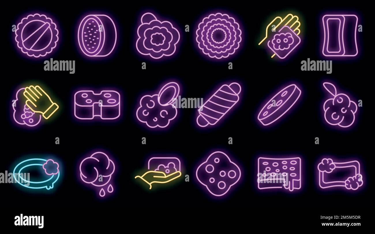 Washcloth icons set. Outline set of washcloth vector icons neon color ...