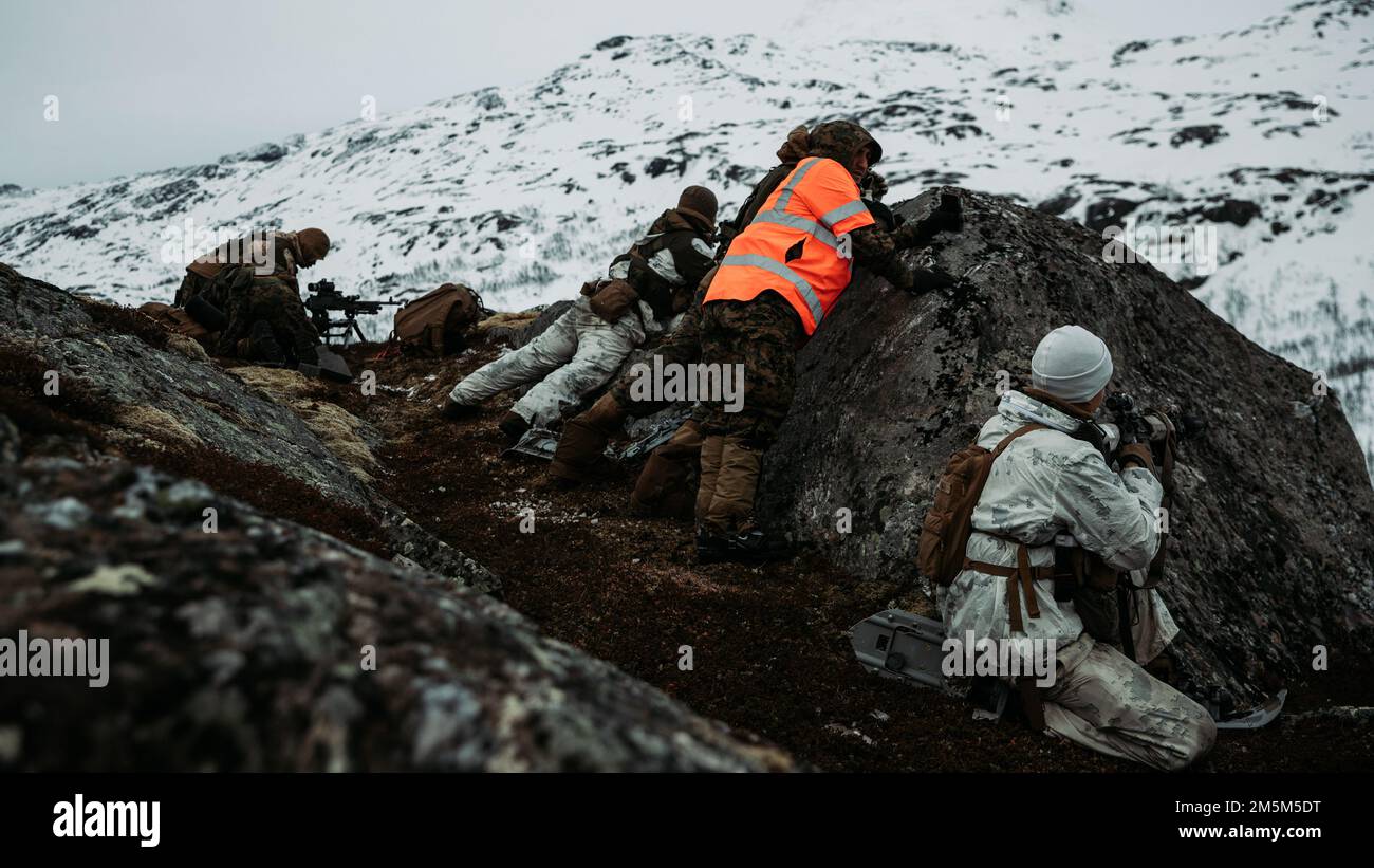 U.S. Marines engage with an opposing force during Exercise Cold ...