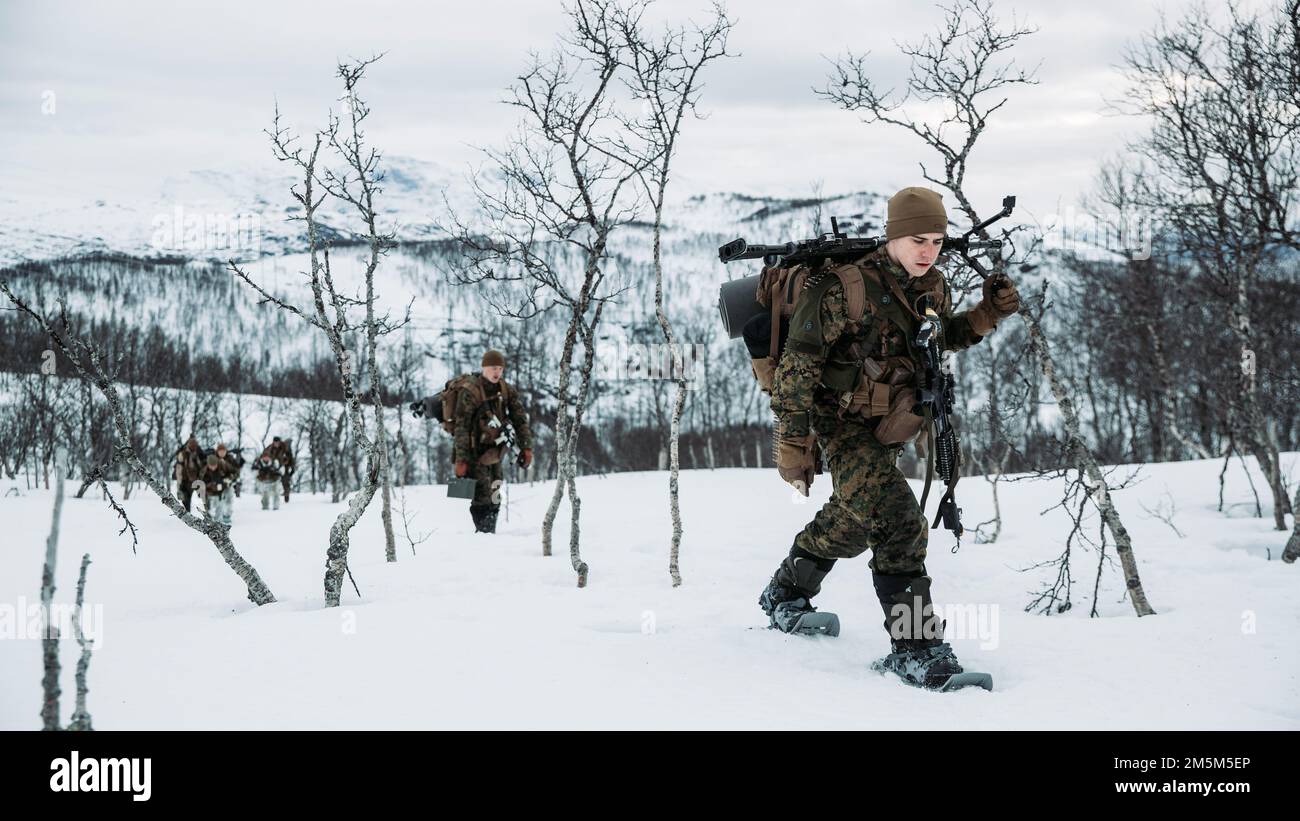 U.S. Marines move to an objective during Exercise Cold Response 2022 ...