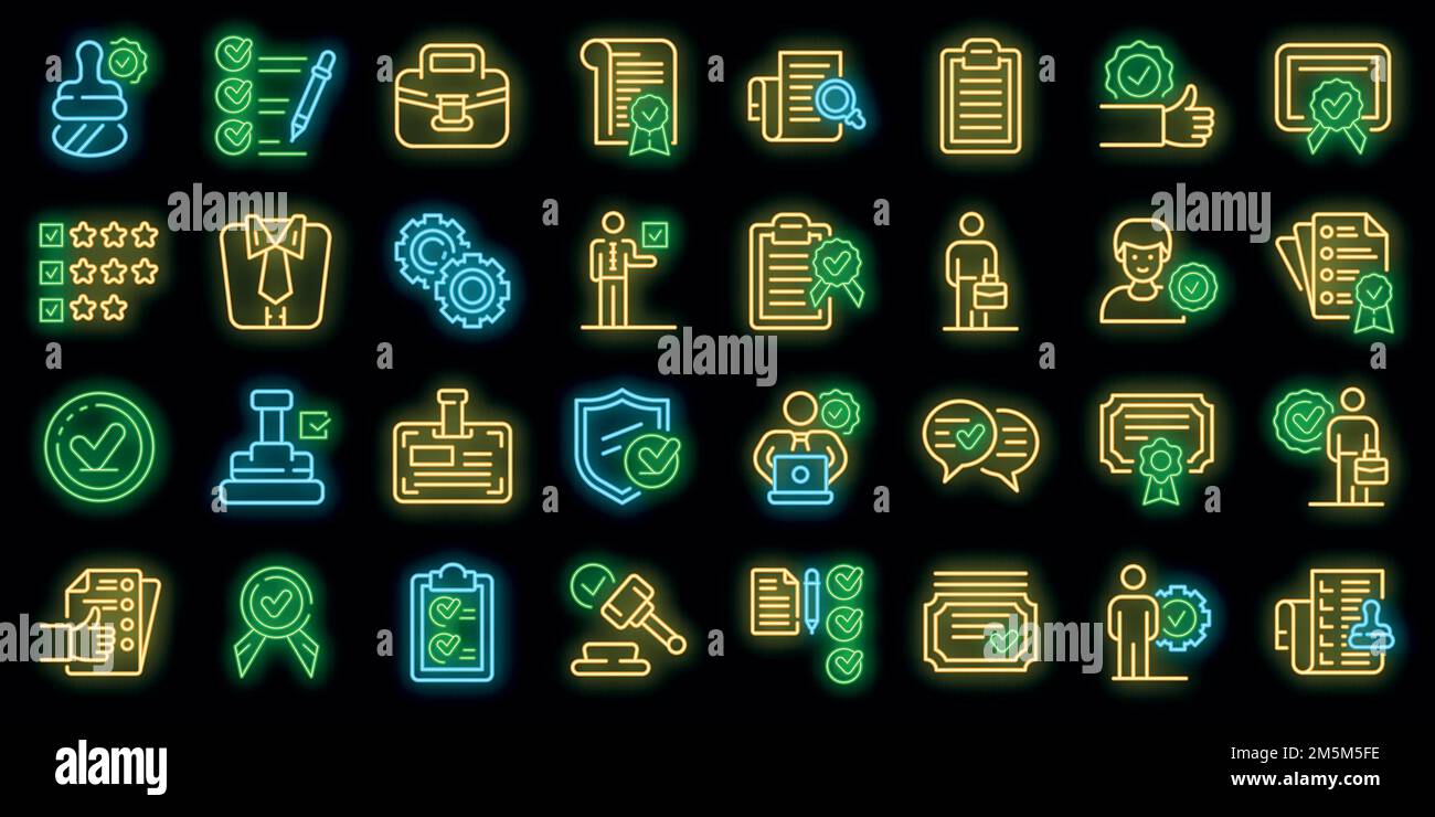 Quality assurance icons set. Outline set of quality assurance vector ...