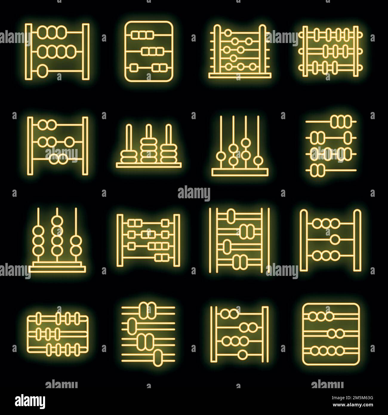 Abacus icons set. Outline set of abacus vector icons neon color on black Stock Vector Image ...