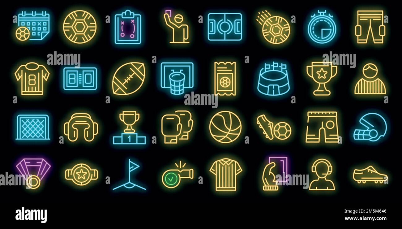 Referee icons set. Outline set of referee vector icons neon color on ...