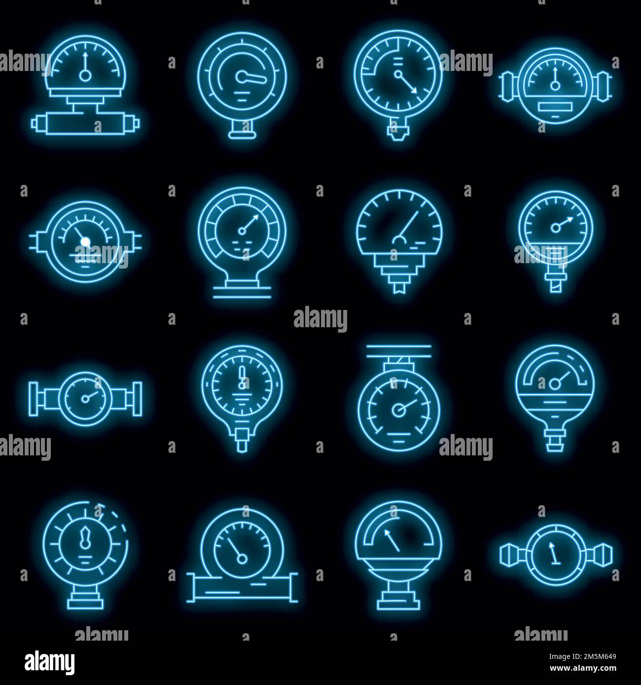 Manometer icons set. Outline set of manometer vector icons neon color ... Manometer icons set. Outline set of manometer vector icons neon color ...
