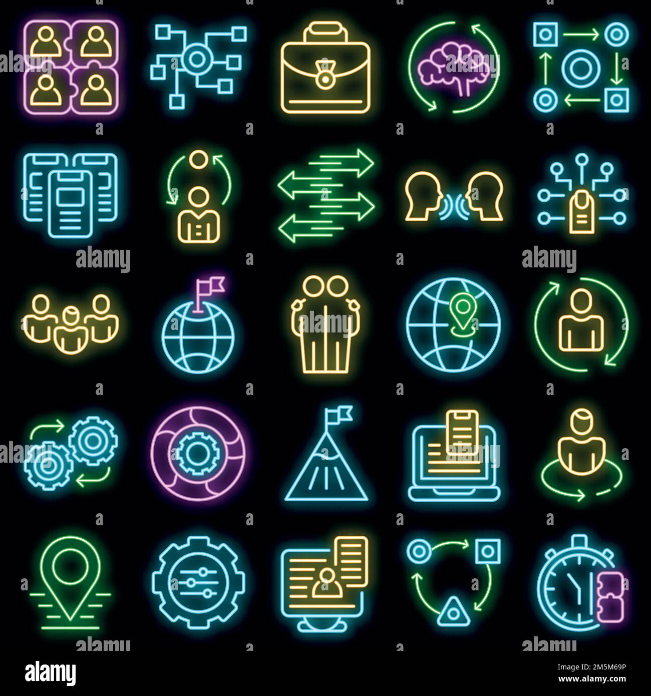 Adaptation icons set. Outline set of adaptation vector icons neon color ...
