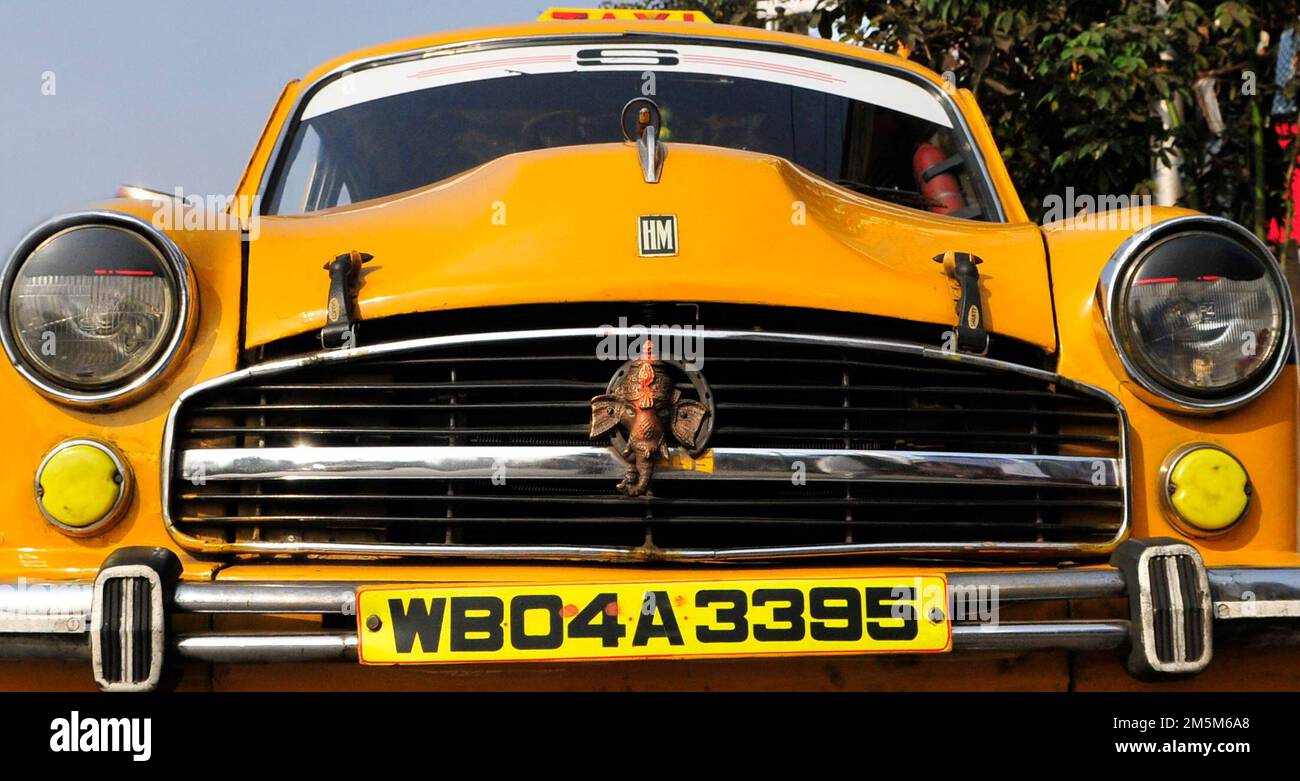 Yellow Ambassador taxis in Calcutta, India Stock Photo - Alamy