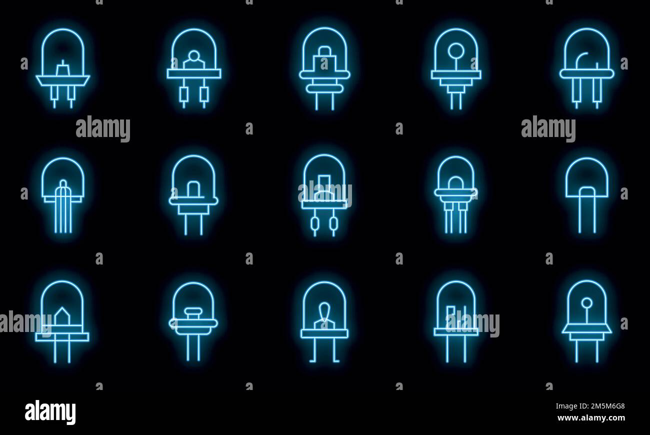 Diode icons set. Outline set of diode vector icons neon color on black ...