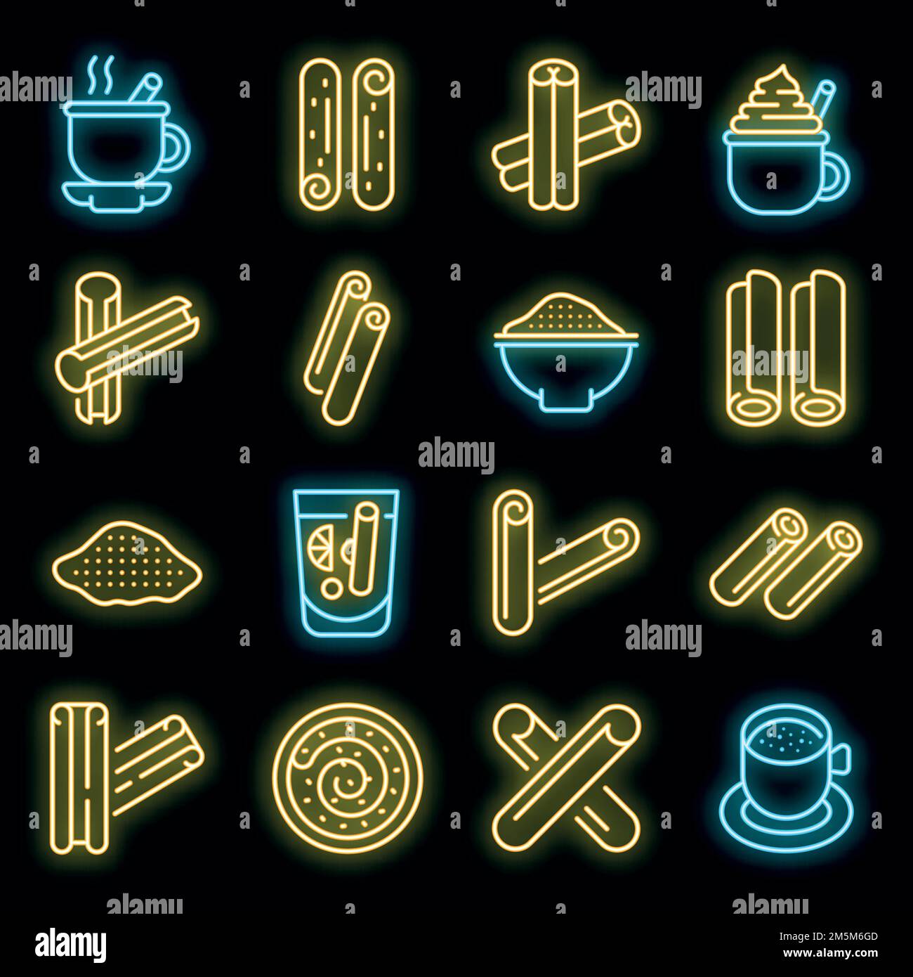 Cinnamon icons set. Outline set of cinnamon vector icons neon color on ...
