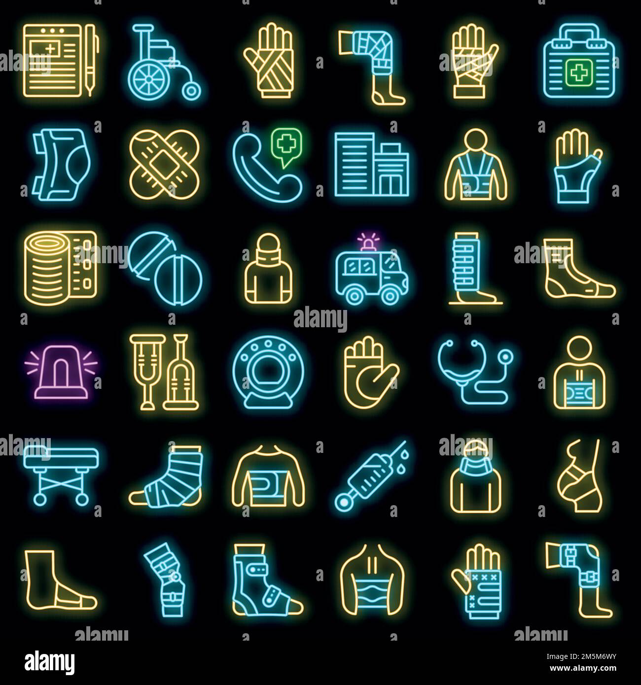 Bandage icons set. Outline set of bandage vector icons neon color on ...