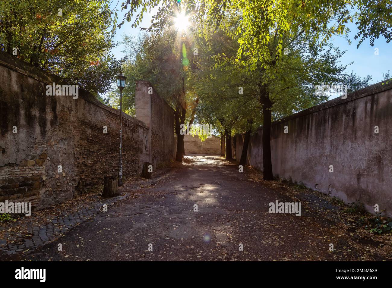 Pathway in City Park. Brick Old Historic Walls. Rome, Italy Stock Photo ...