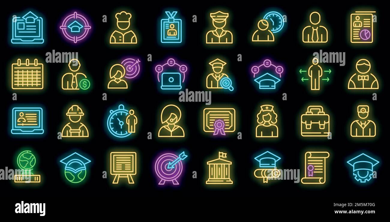 Job students icons set. Outline set of job students vector icons neon ...