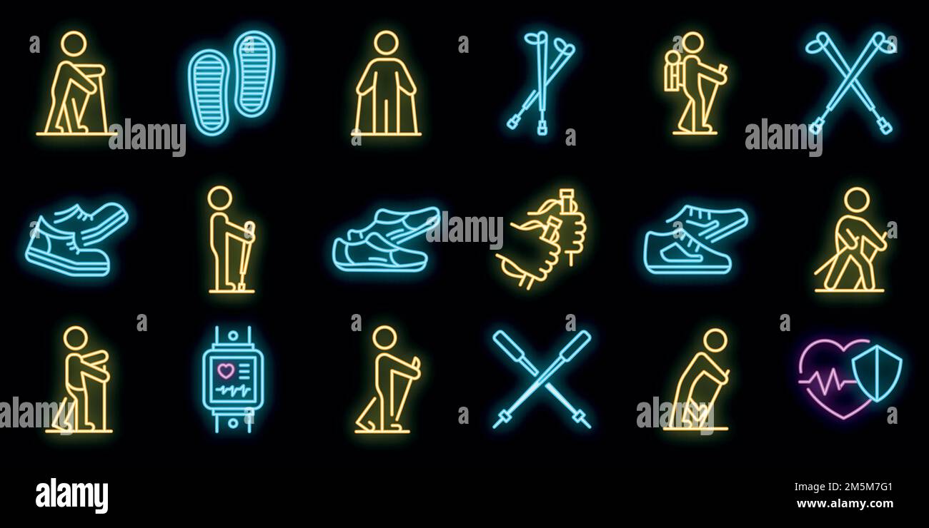 Nordic walking icons set. Outline set of nordic walking vector icons ...
