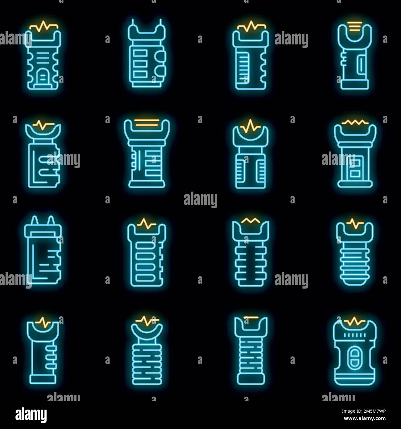 Taser Icons Set Outline Set Of Taser Vector Icons Neon Color On Black Stock Vector Image And Art