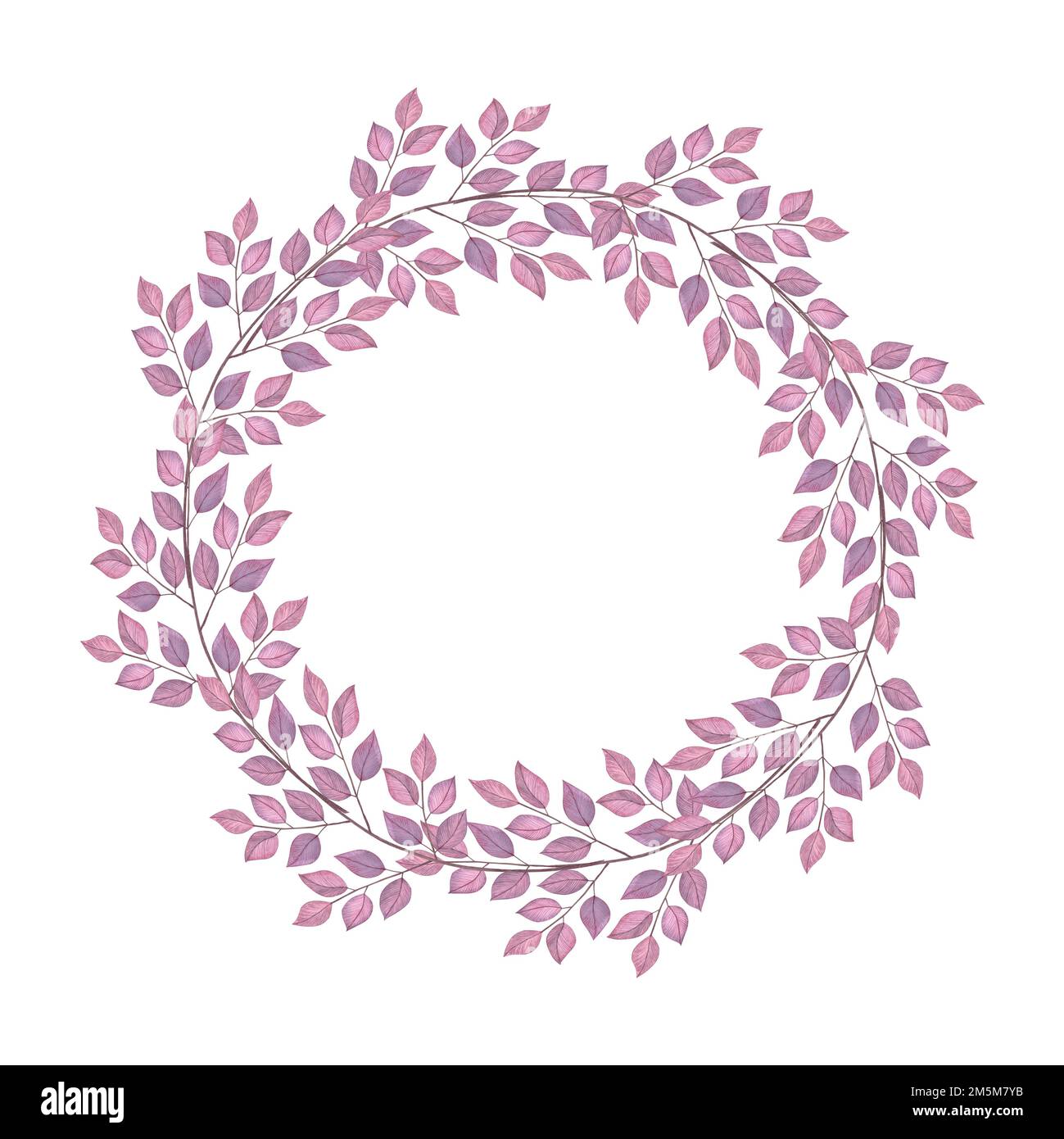 Round frame with abstract purple leaves. Floral Design elements. Hand ...