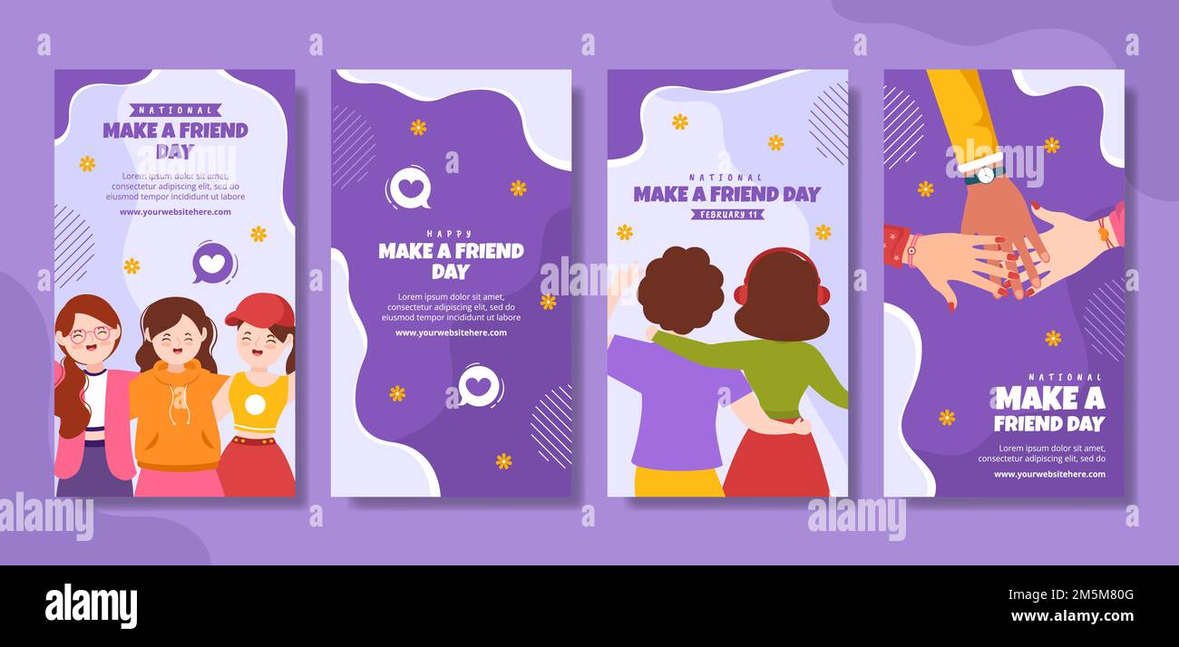 National Make a Friend Day Social Media Stories Flat Cartoon Hand Drawn ...