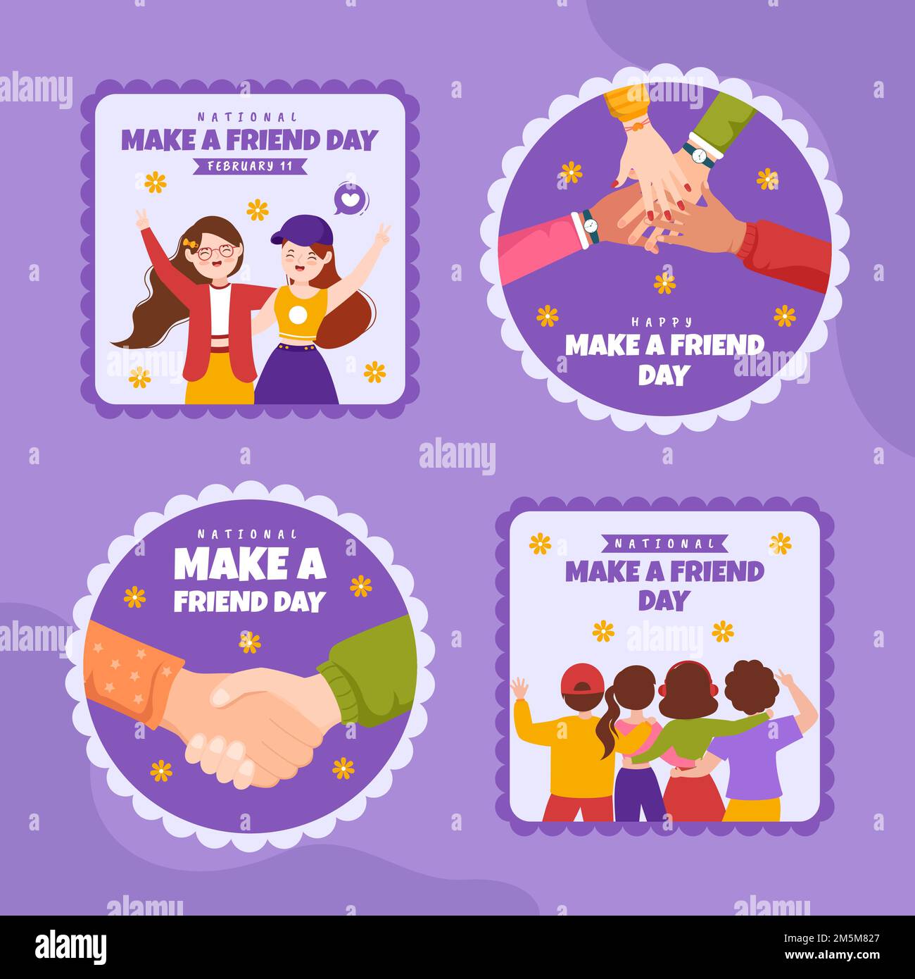 National Make a Friend Day Label Flat Cartoon Hand Drawn Templates ...