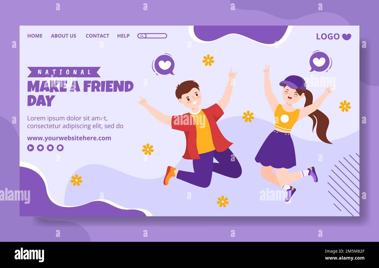 National Make a Friend Day Social Media Landing Page Cartoon Hand Drawn ...