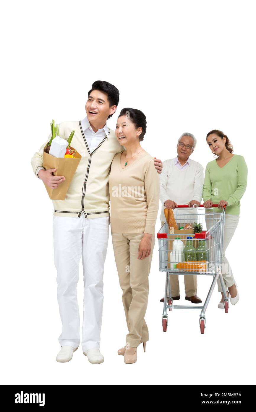 Shed family push cart shopping Stock Photo - Alamy