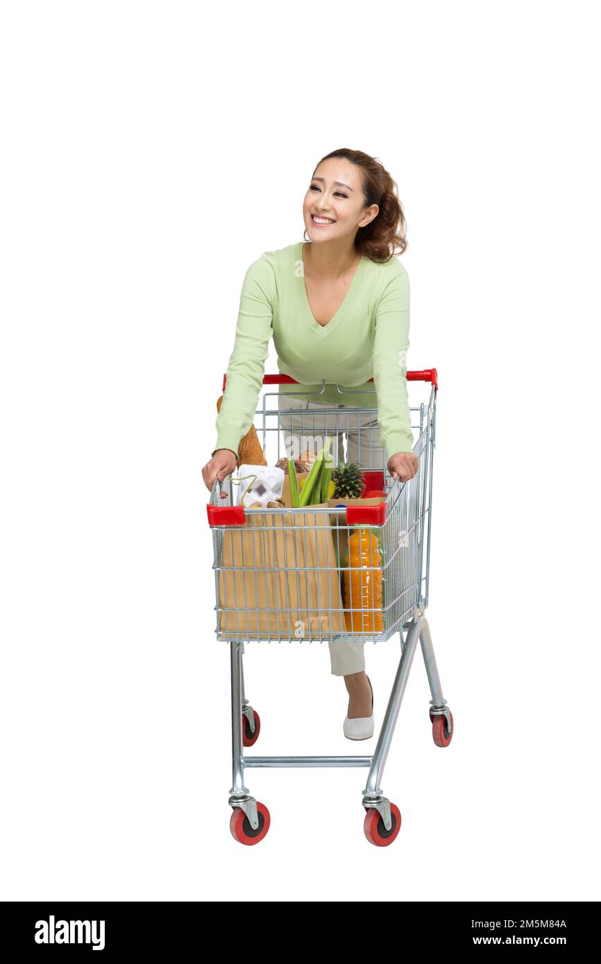 Take young lovers push cart shopping Stock Photo - Alamy
