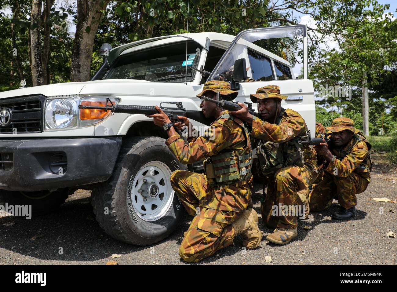 U.S. Army Soldiers from the 130th Engineer Brigade trains the Papua New Guinea Defense Forces in ...
