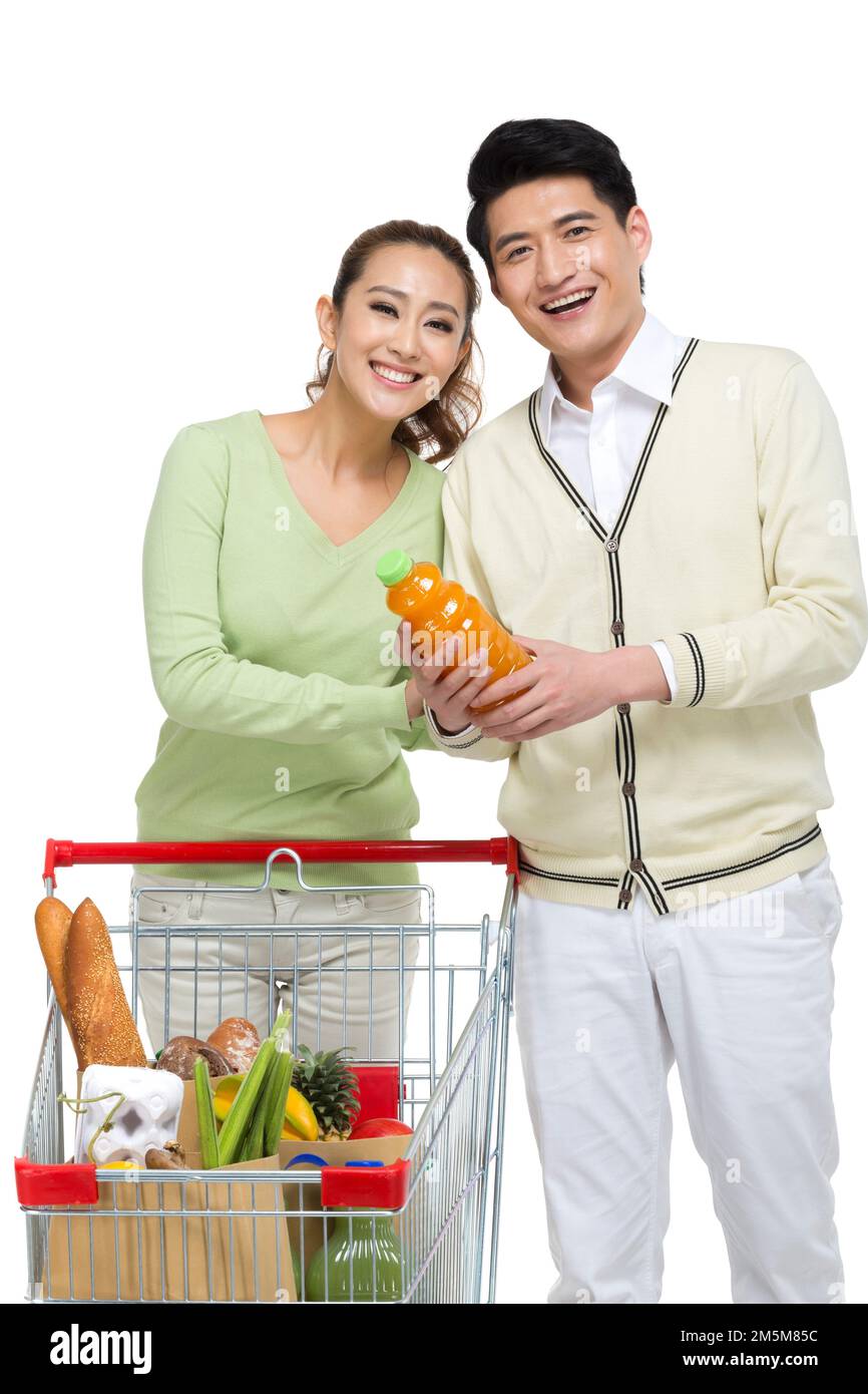 Take young lovers push cart shopping Stock Photo - Alamy