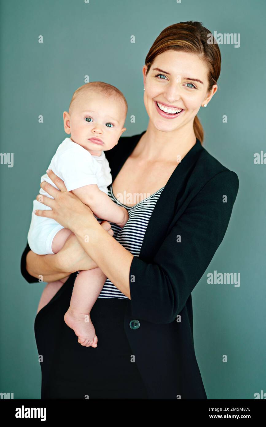 Looking forward to going back to the office. Studio shot of a ...