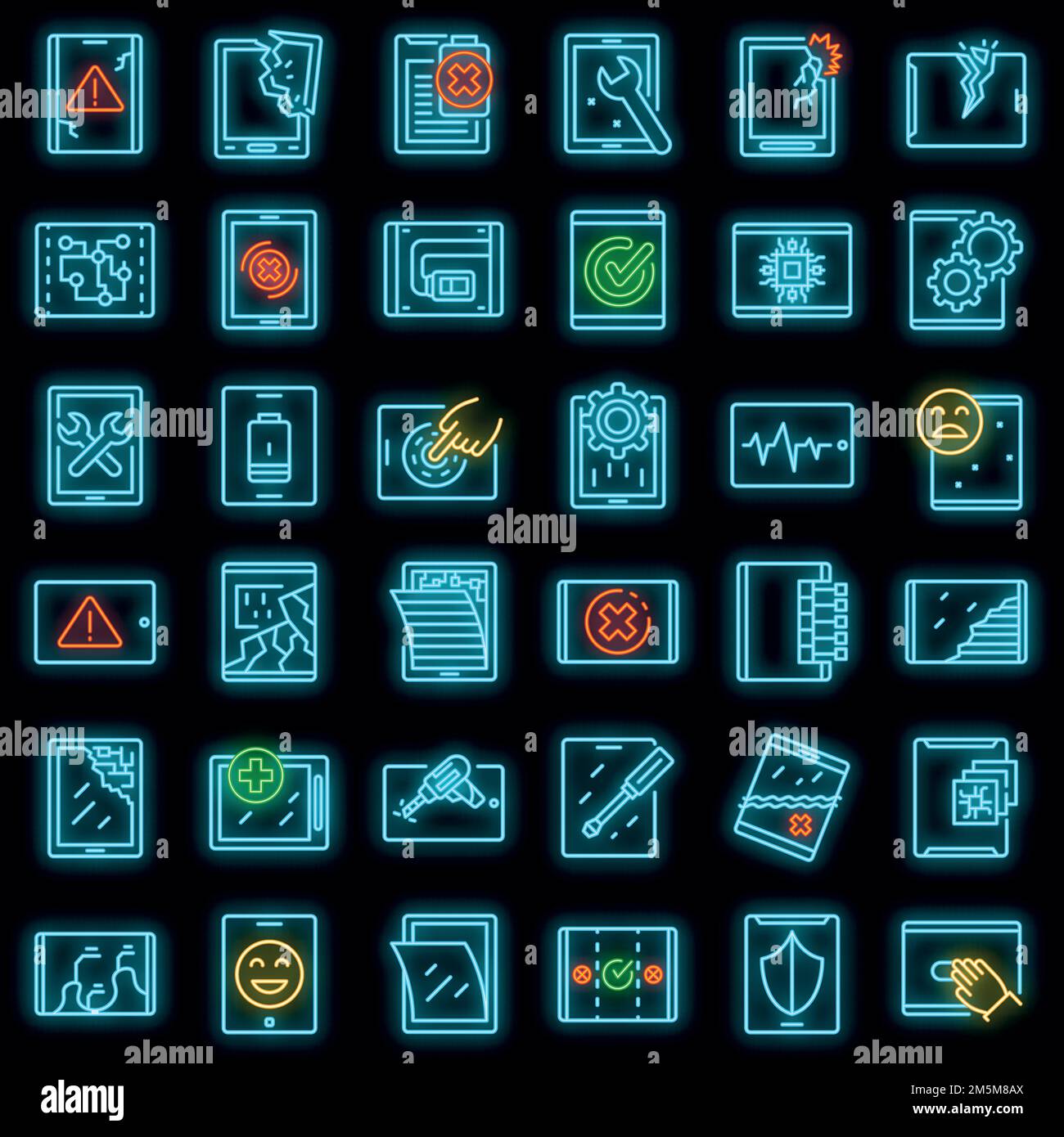 Tablet repair icons set. Outline set of tablet repair vector icons neon ... Tablet repair icons set. Outline set of tablet repair vector icons neon ...