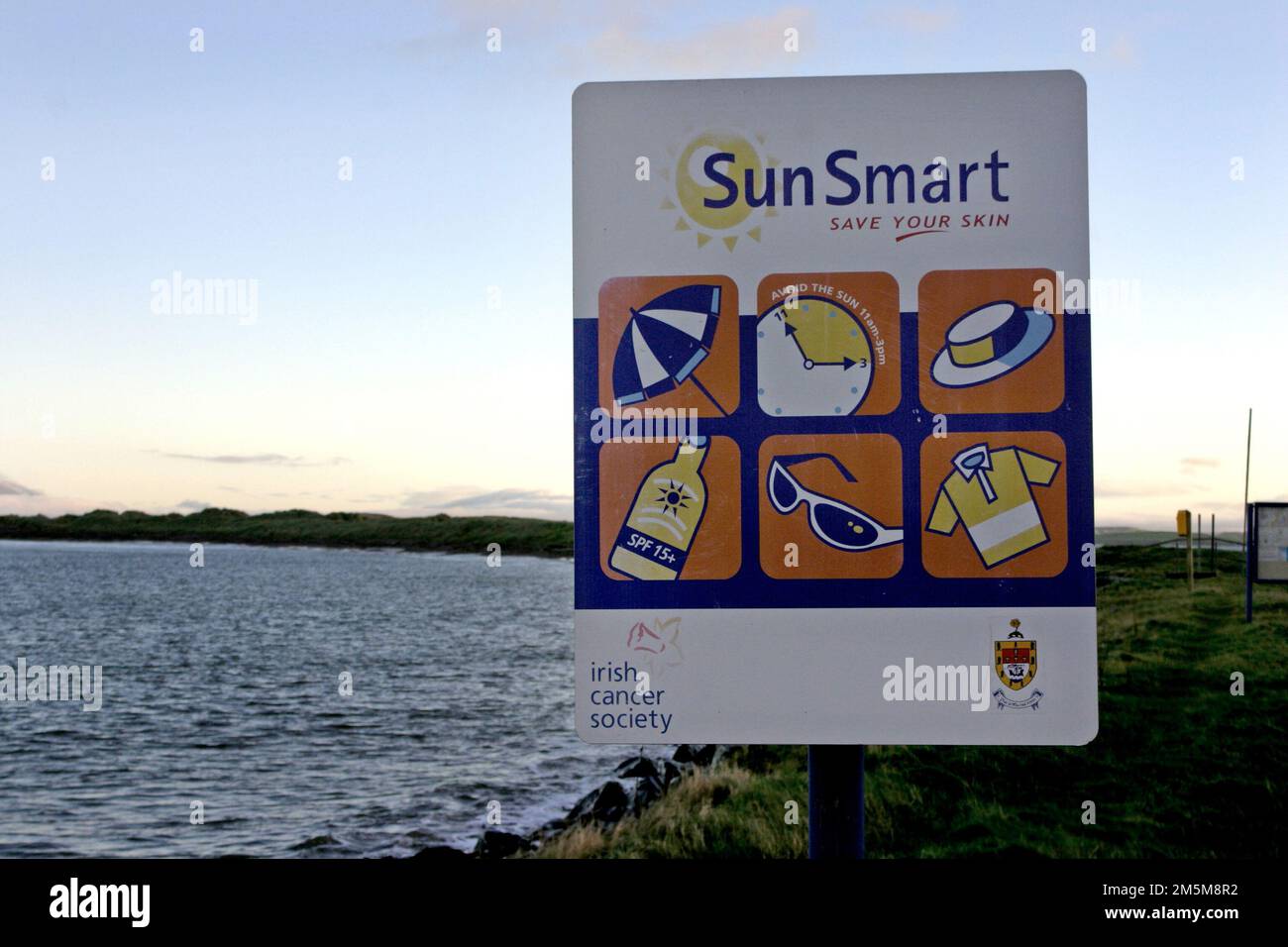 Sun Smart Warning Sign on Beach of Murrisk, County Mayo, Ireland Stock ...