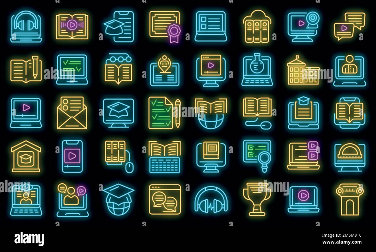 Distance education icons set. Outline set of distance education vector ...