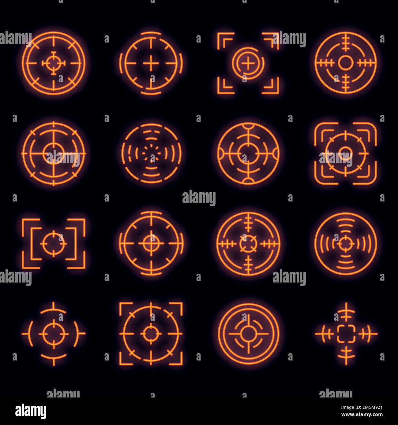 Focus icons set. Outline set of focus vector icons neon color on black ... Focus icons set. Outline set of focus vector icons neon color on black ...